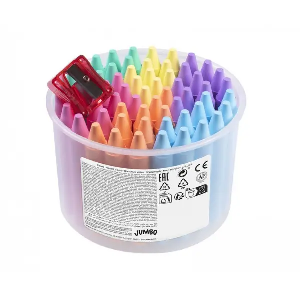 Creioane cerate, Jovi Jumbo, 6 culori pastel, set 60 buc + 1 ...